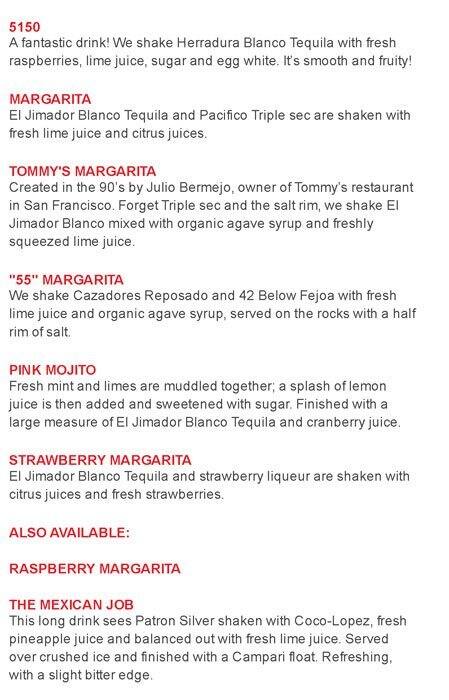 Menu at Fifty Five Bar, London, 31 Jamestown Rd