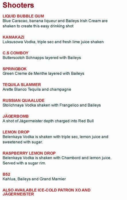 Menu at Fifty Five Bar, London, 31 Jamestown Rd