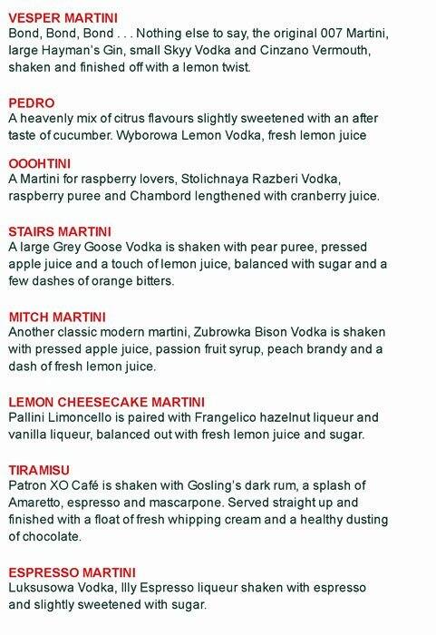 Menu at Fifty Five Bar, London, 31 Jamestown Rd