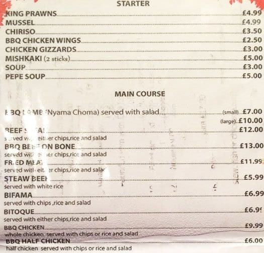 Menu at Kings Continental Cuisine restaurant, London