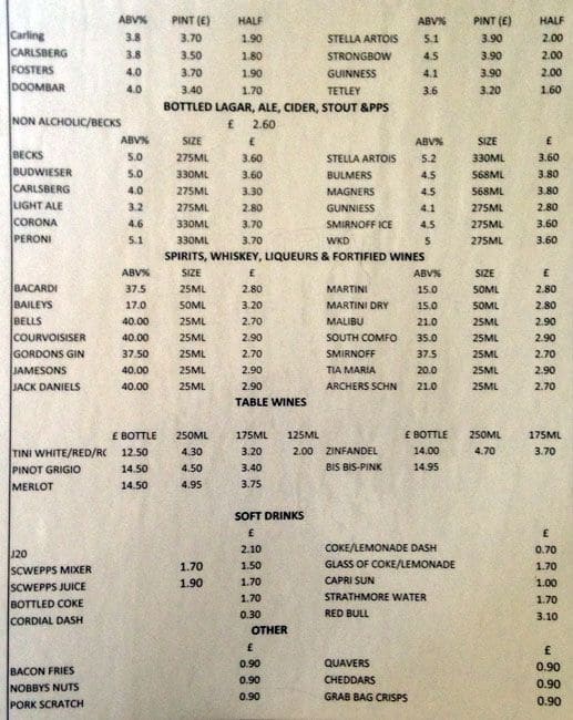 Menu at Royal Oak pub & bar, London, 201 Longbridge Road