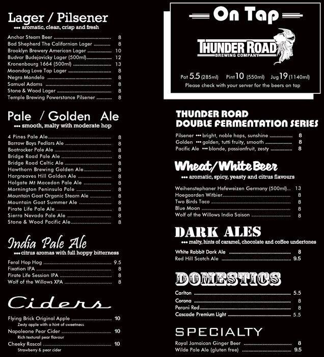 Menu at Roast House fast food, Auckland, 53 Remuera Road
