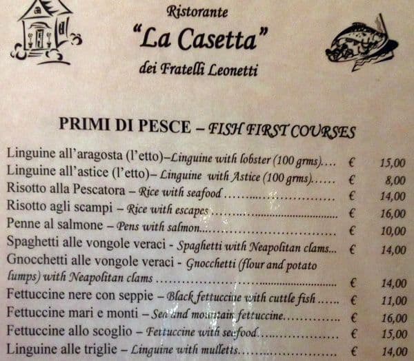 Menu da Ristorante La Casetta, Roma, Via Famiano Nardini