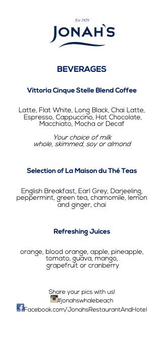 Menu at Jonah’s Restaurant & Boutique Hotel, Palm Beach