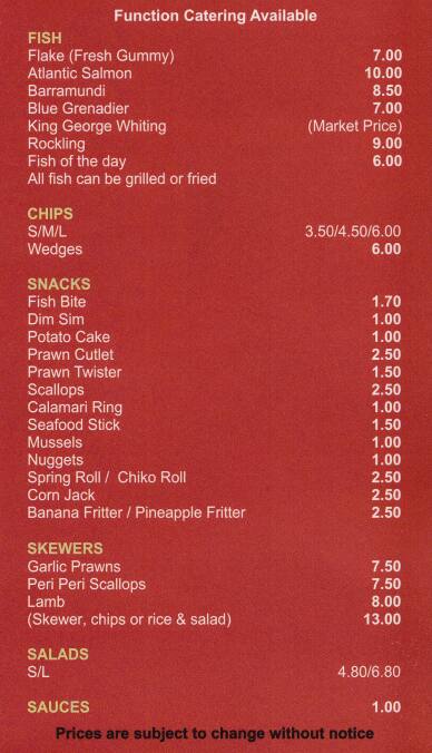 The Fish Menu, Menu for The Fish, Heidelberg, Melbourne - Urbanspoon/Zomato