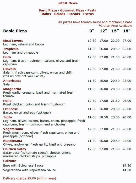 Menu at Euro Pizza & Restaurant, Cleland