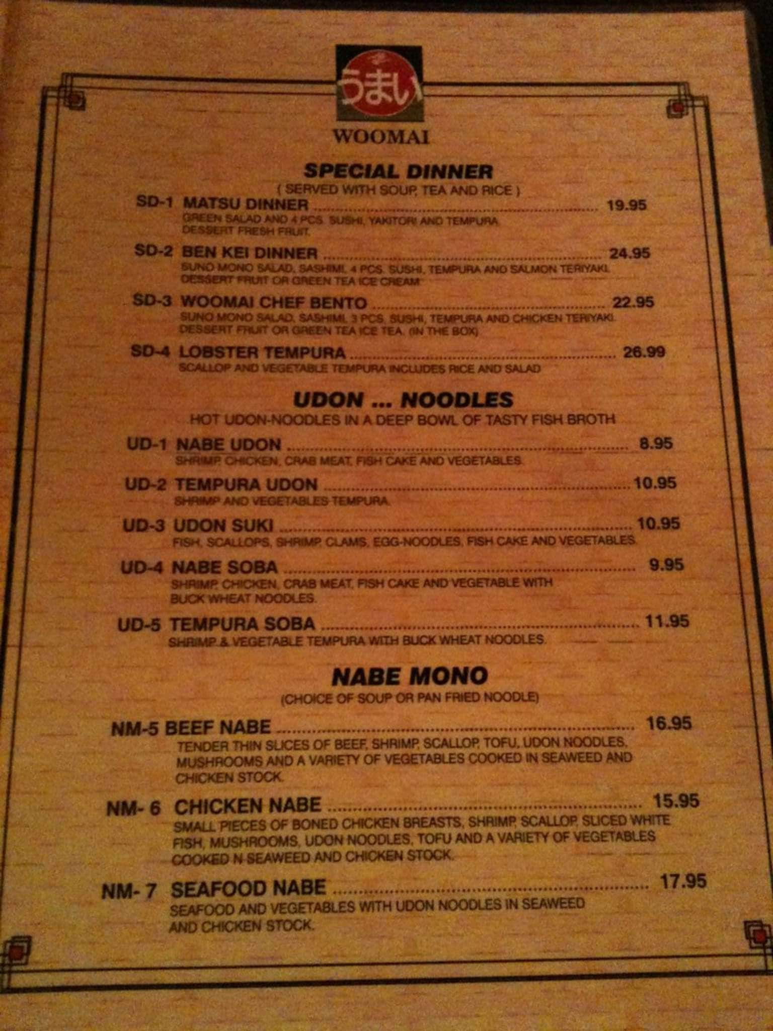 Menu at Woo Mai Sushi Japanese Restaurant Ltd, Chilliwack