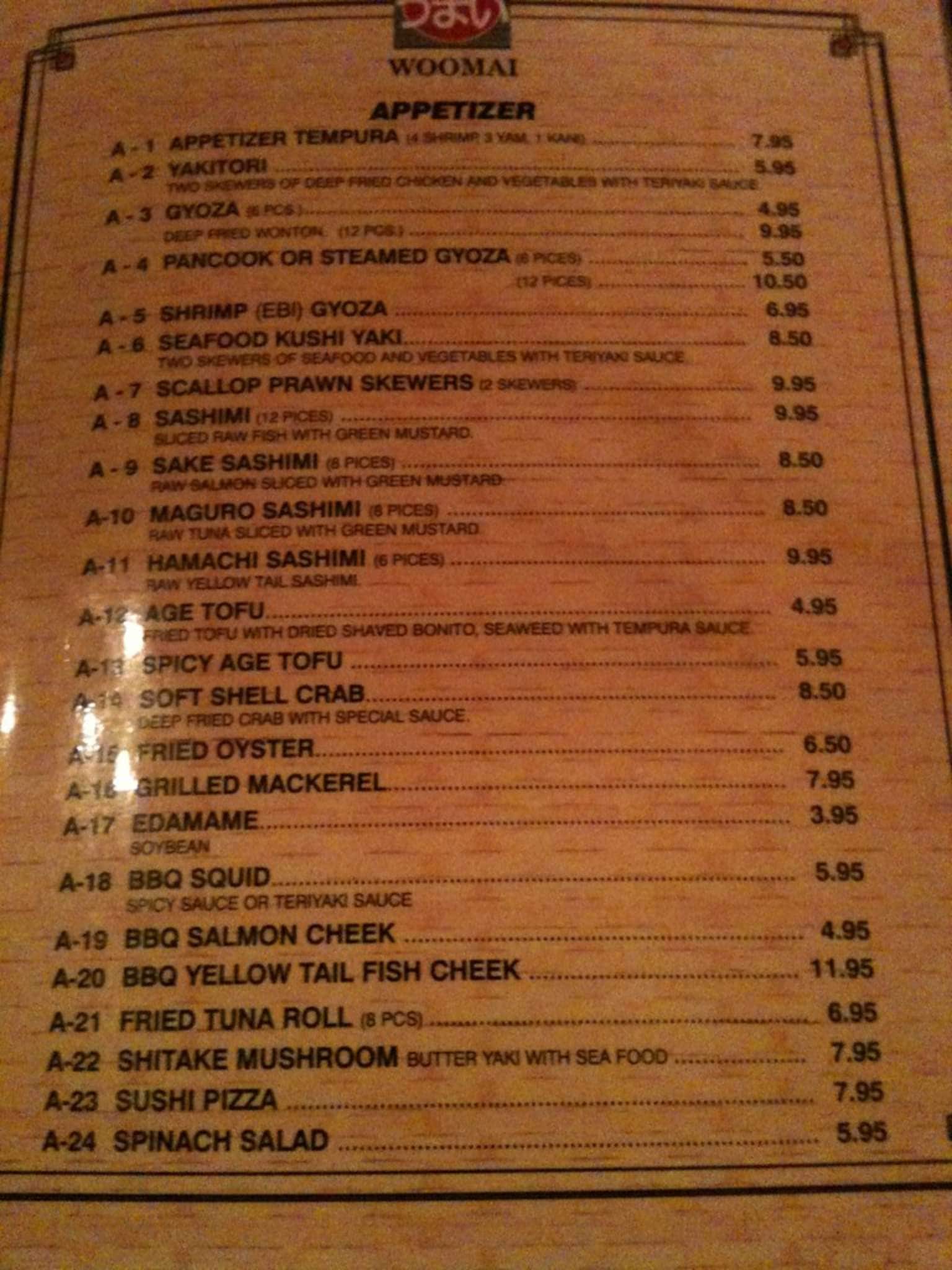 Menu at Woo Mai Sushi Japanese Restaurant Ltd, Chilliwack