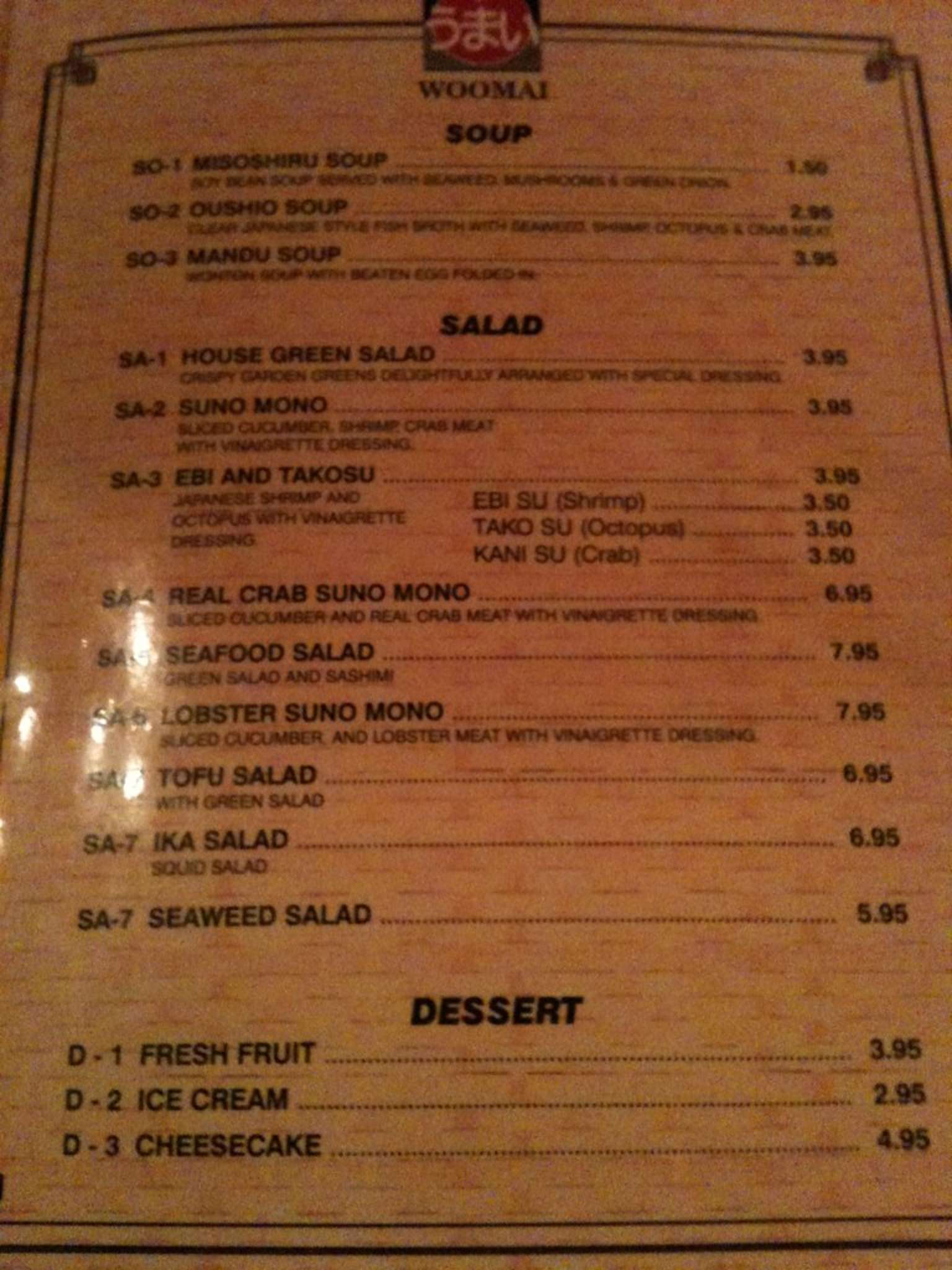 Menu at Woo Mai Sushi Japanese Restaurant Ltd, Chilliwack