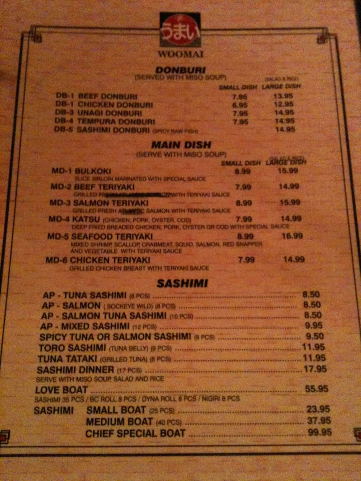 Menu at Woo Mai Sushi Japanese Restaurant Ltd, Chilliwack