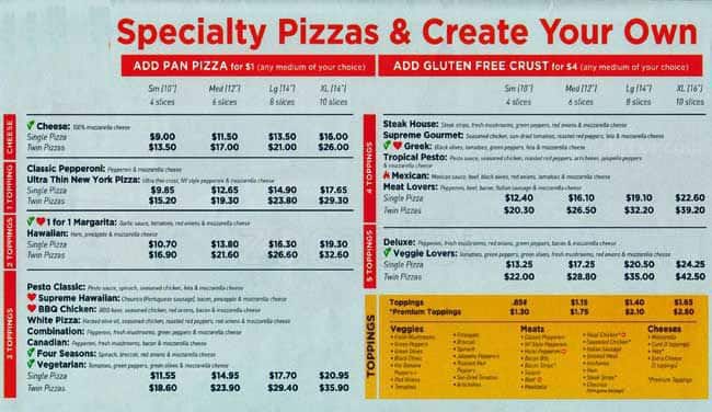 Menu at 1 For 1 Pizza pizzeria, Ottawa, 1020 St. Laurent Blvd