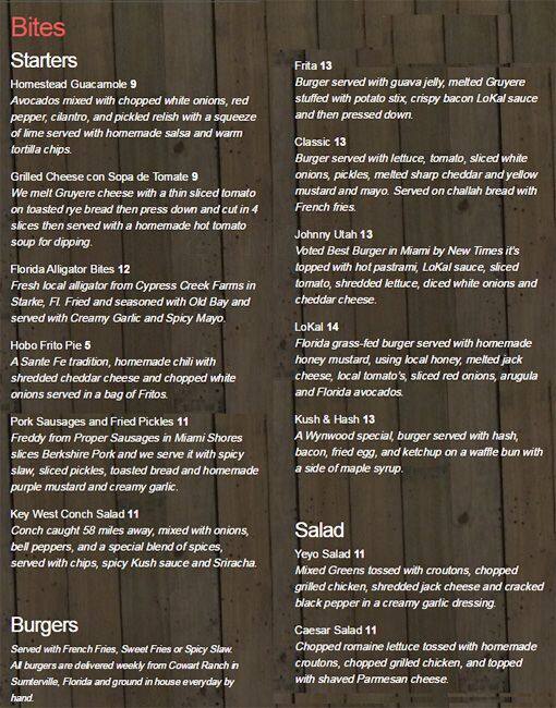 Menu at KUSH pub & bar, Miami