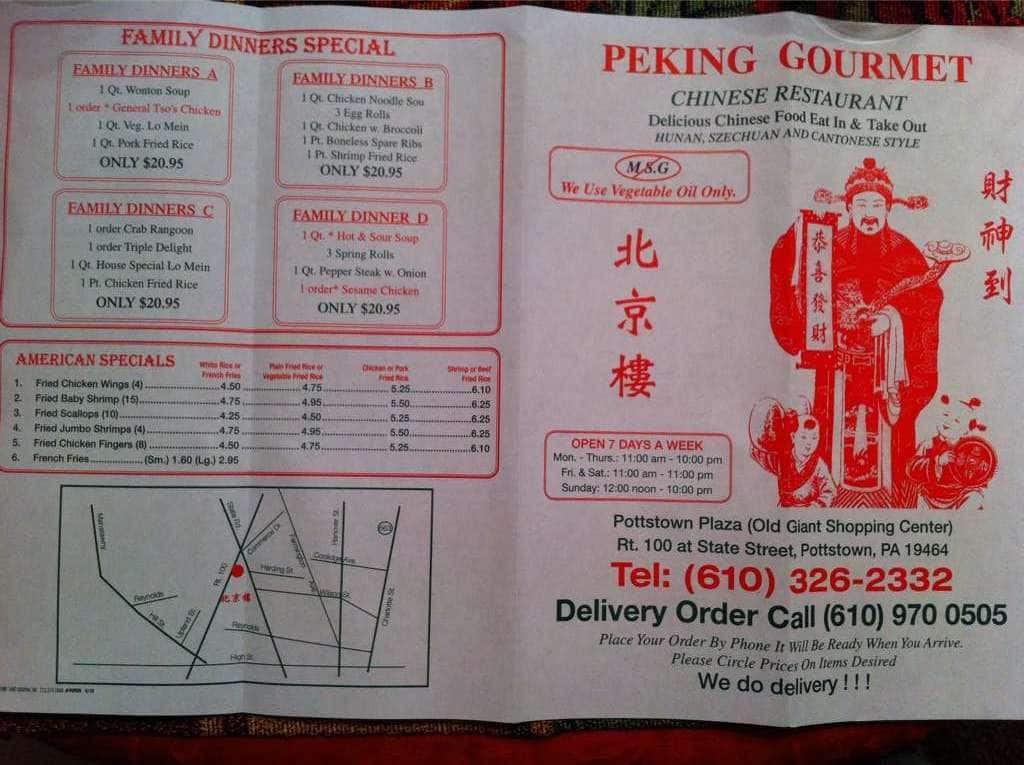Menu at Peking Gourmet Chinese Restaurant, Pottstown, 799 N State St Ste 16