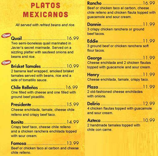 Menu at Tio Javi's Fresh Mex Bar & Grill, Baton Rouge