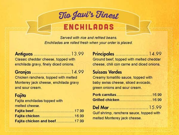 Menu at Tio Javi's Fresh Mex Bar & Grill, Baton Rouge