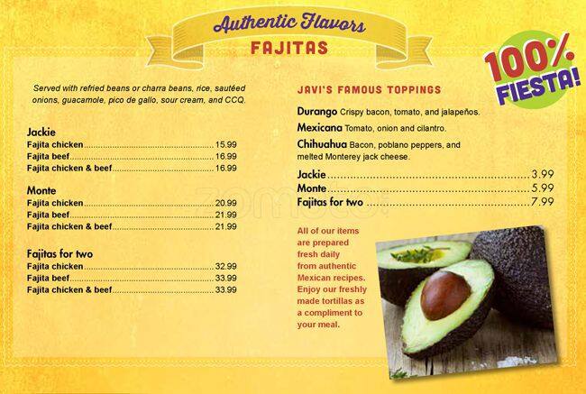 Menu at Tio Javi's Fresh Mex Bar & Grill, Baton Rouge