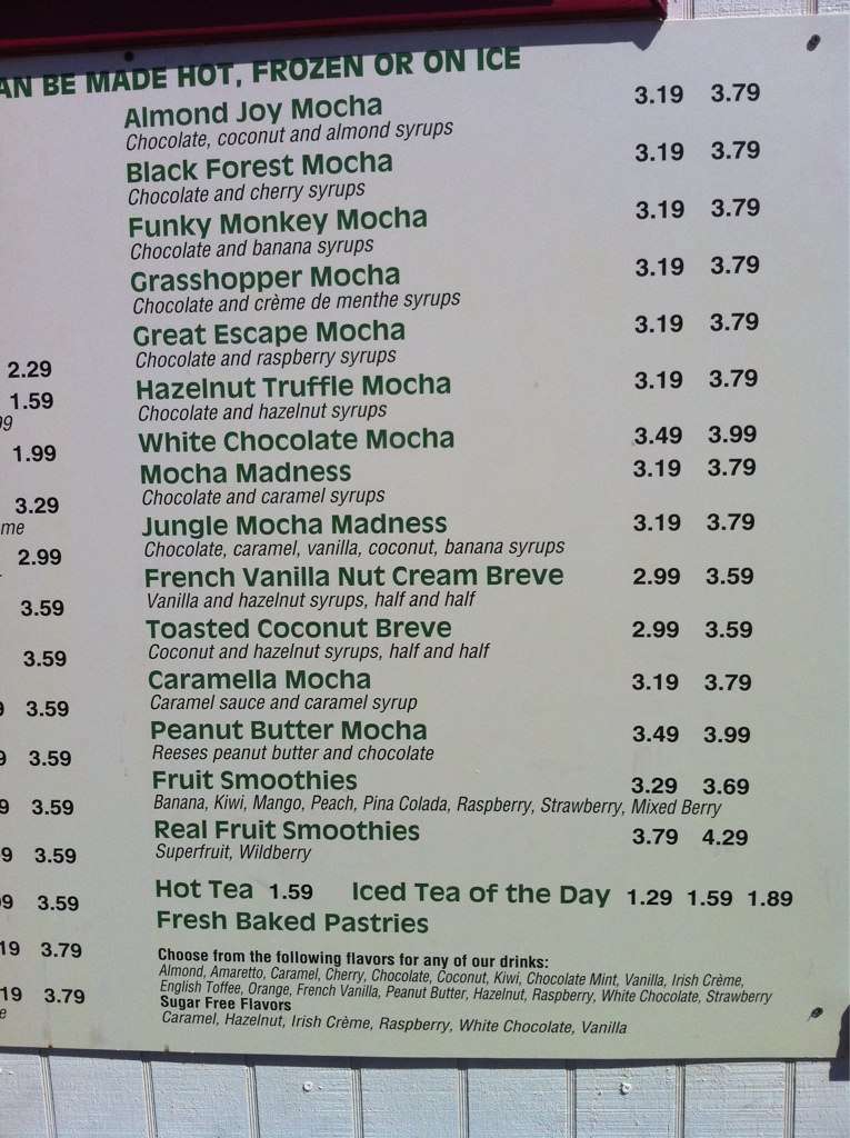 Menu at Java Nick's Coffee Hut pub & bar, Carlsbad