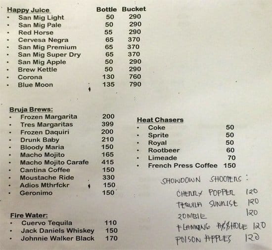 Menu at El Guapo's Tex Mex Eats pub & bar, Pasig