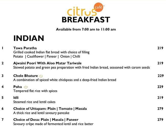 Menu of Citrus Cafe, Sector 135, Noida