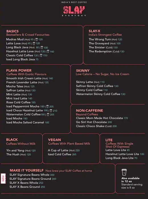 Menu of SLAY Coffee, Bommasandra, Bangalore
