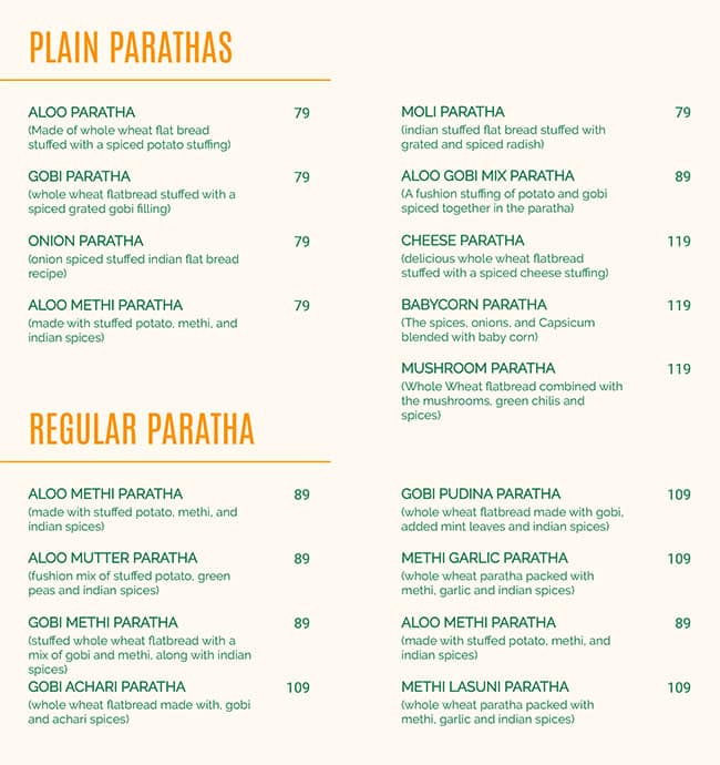 Menu of Paratha Master, Kandivali West, Mumbai