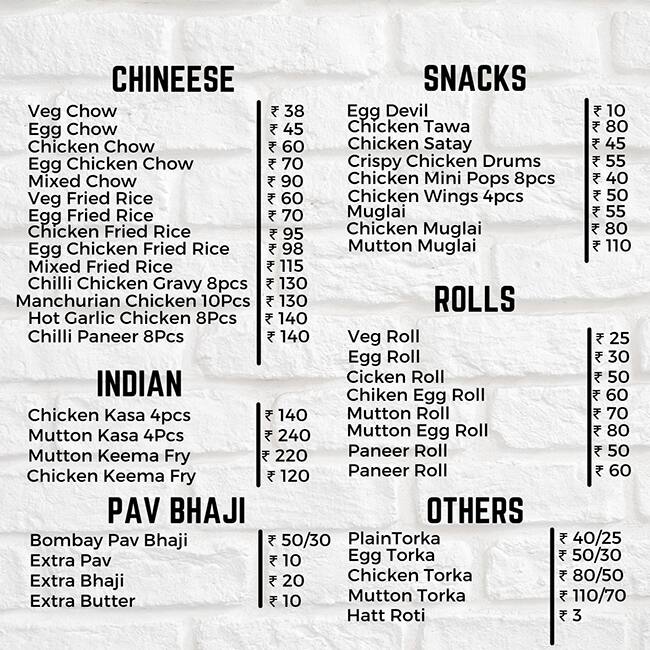 Menu of Mouli Fast Food, Barrackpore, Kolkata