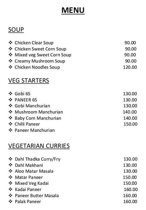 Menu of Pepper Flame Restaurant, Padur, Chennai