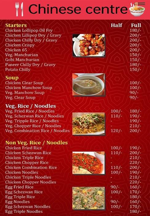 Menu of Chinese Centre, Borivali West, Mumbai