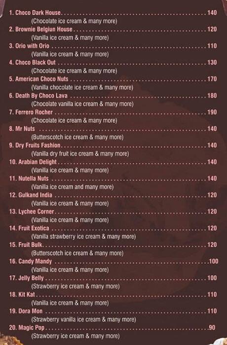 Menu of Frosty Point, Vidyaratna Nagar, Manipal