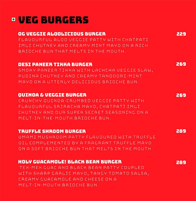 Menu of Boss Burger, Sector 50, Gurgaon