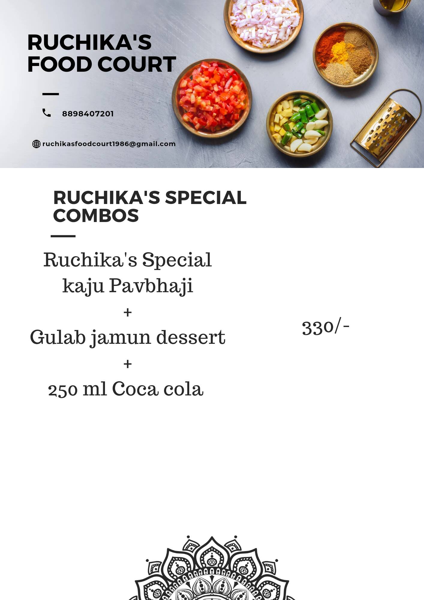 Menu of Ruchika's Food Court, Pimple Saudagar, Pune