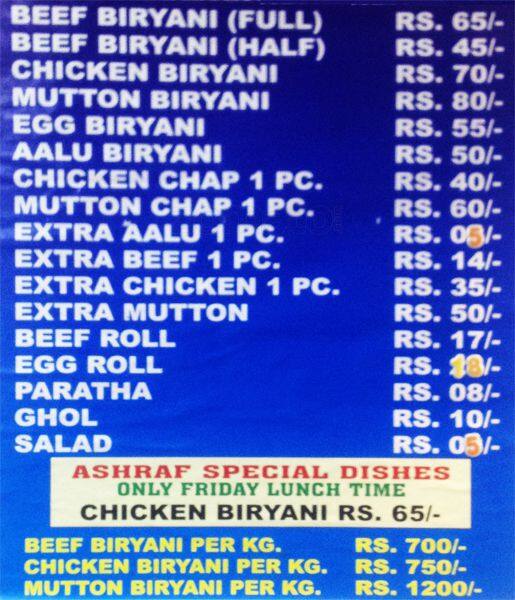 Ashraf Biryani Centre Menu, Menu for Ashraf Biryani Centre, Topsia ...