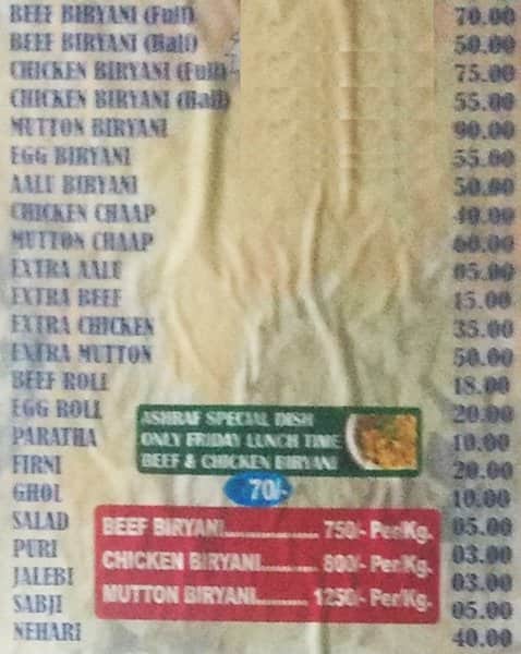 Ashraf Biryani Centre Menu, Menu for Ashraf Biryani Centre, Topsia ...