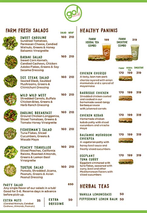 Menu at Go! Salads, Makati, G/F