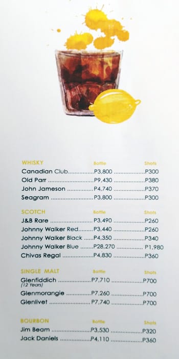 Menu at Canary restaurant, Taguig