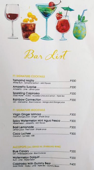 Menu at Canary restaurant, Taguig