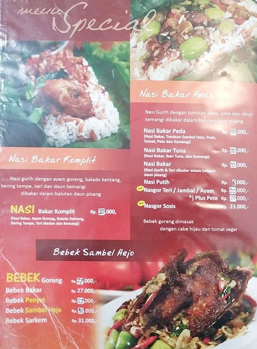 Menu at Sari Rasa restaurant, Bekasi Regency, Jl. Raya Pekayon