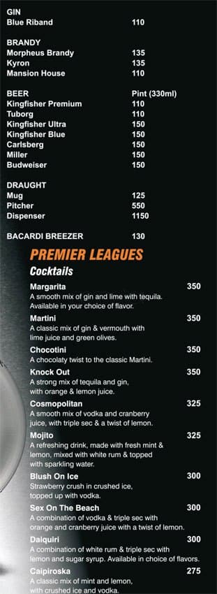 Menu at Game On Sports Bar And Bowling, Secunderabad, Floor 2