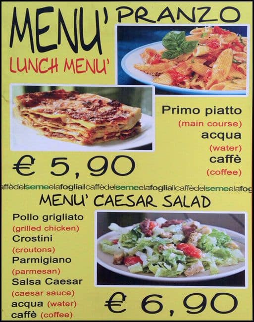 Menu da Bar Il Seme E La Foglia 2 Srl, Roma