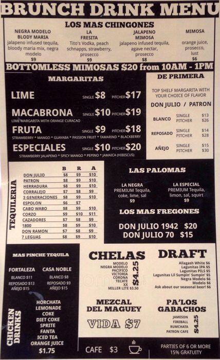 Menu at La Vaca Margarita Bar, Chicago, W 18th St