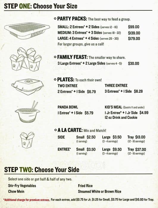 Menu at Panda Express fast food, Philadelphia, John F Kennedy Blvd