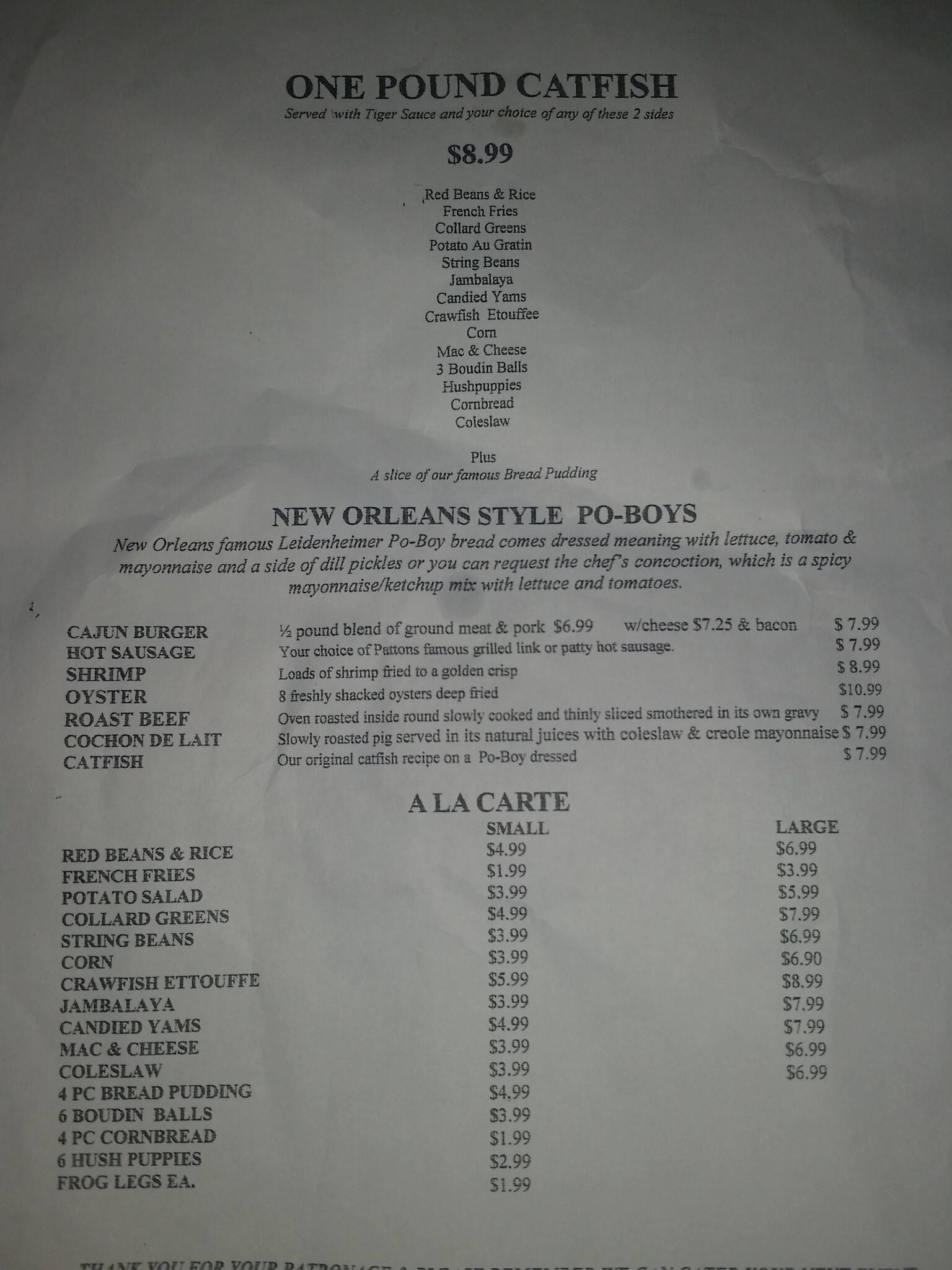 Menu at C'est Si Bon - Catfish and Po-Boys (Midwest City) restaurant ...