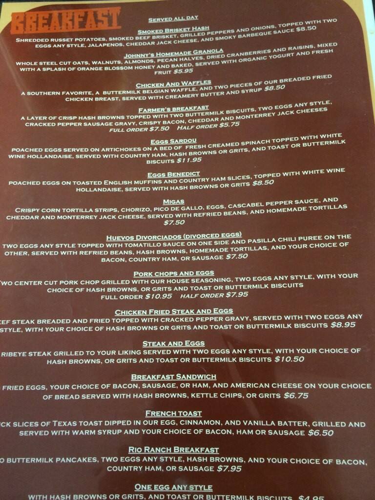 Menu at Rio Ranch Cafe, Kerrville