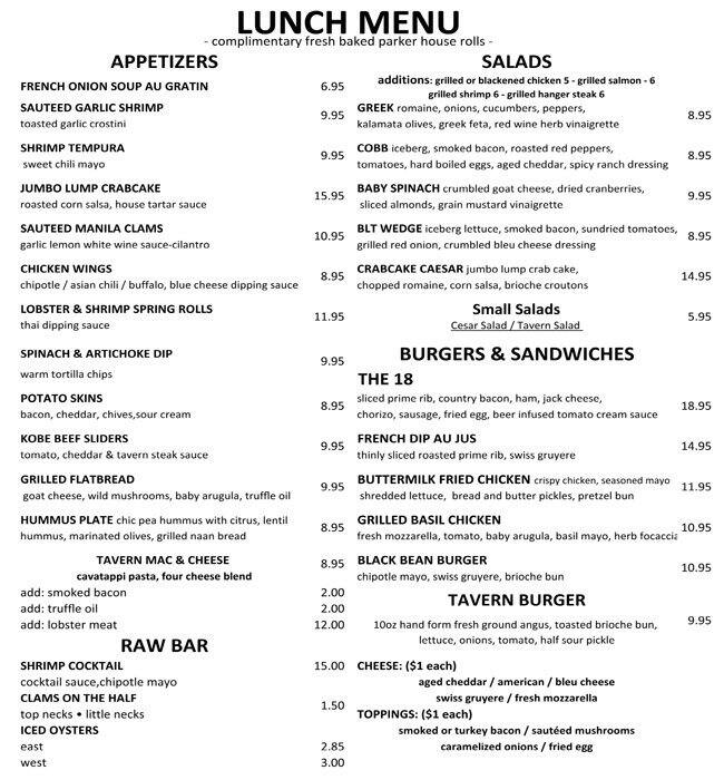 Tavern 18 Menu, Menu for Tavern 18, Floral Park, New York City ...