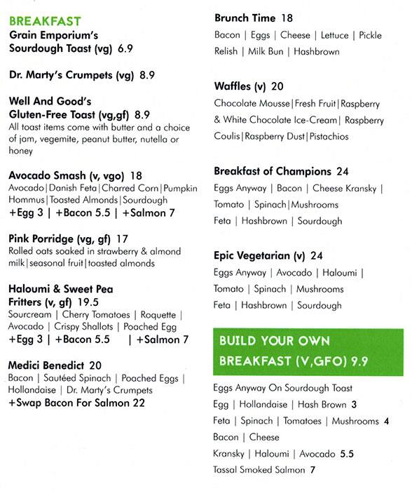 Menu at Ten One Ate cafe, Essendon