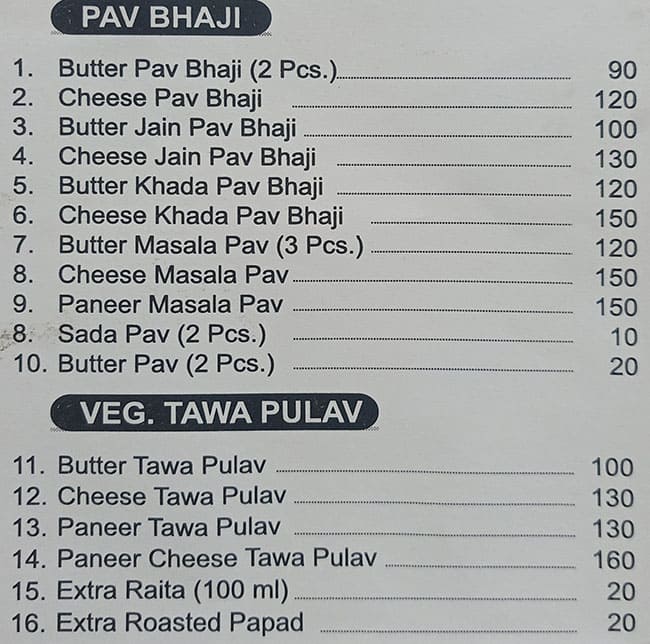 Menu of Ruchi Fast Food, Mira Road, Mumbai