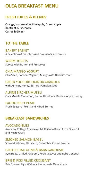 Menu at Oléa Mediterranean Restaurant, Abu Dhabi