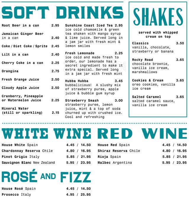 Menu at Giraffe Burgers & Cocktails restaurant, London, Browning Court