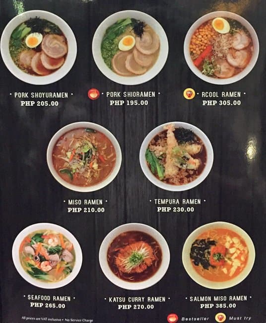 Menu at Ramen Cool restaurant, Manila, 4/L