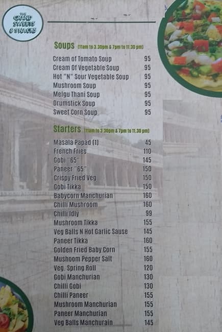 Menu at Grand Sweets, Chennai, X6GG+794